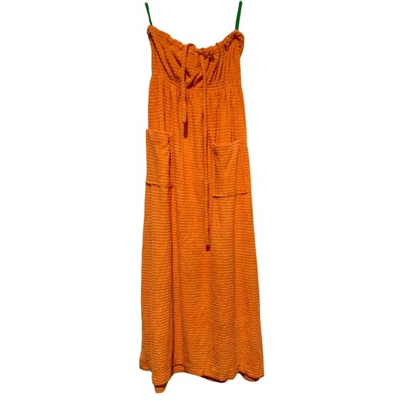 Dresses | Vintage 7s Orange Terry Cloth Strapless Dress Front Pockets ...